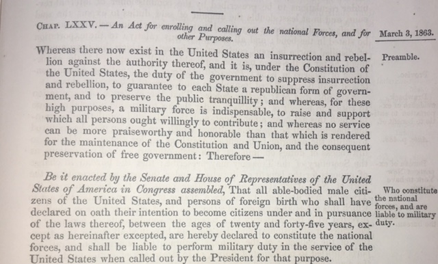 CONSCRIPTION ACT of 1863 – first wartime draft – Statutes and Stories