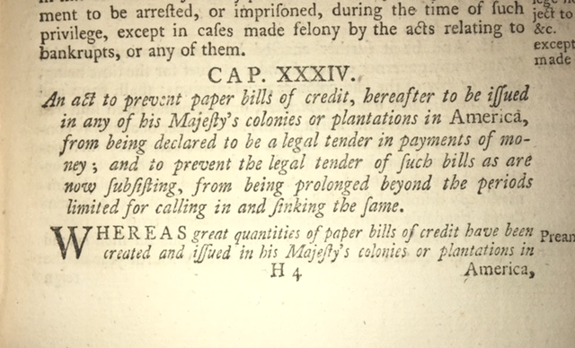 CURRENCY ACT OF 1764 – Statutes and Stories