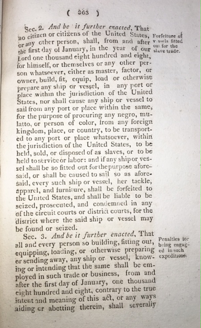 ACT PROHIBITING THE IMPORTATION OF SLAVES OF 1807 – Statutes and Stories