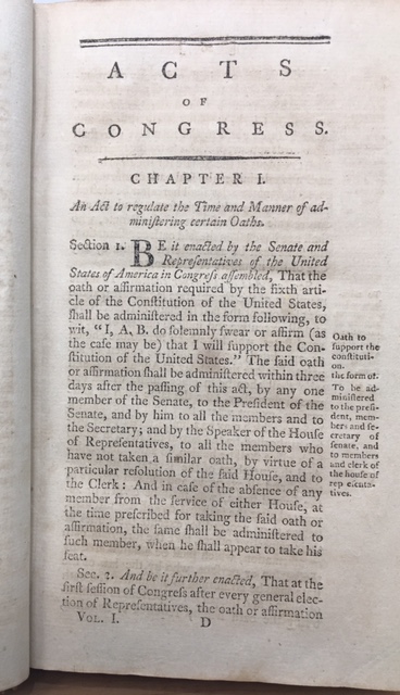THE OATH ACT of 1789 – the first act of the first Congress – Statutes ...