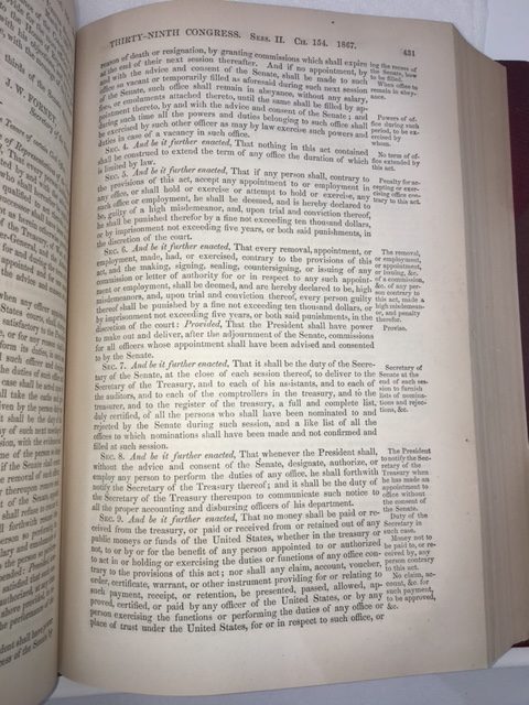 TENURE IN OFFICE ACT OF 1867 – IMPEACHMENT OF JOHNSON – Statutes and ...