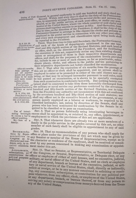 PENDLETON CIVIL SERVICE REFORM ACT OF 1883 – Statutes and Stories