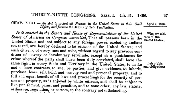 CIVIL RIGHTS ACT OF 1866 – FIRST FEDERAL CIVIL RIGHTS LAW – Statutes ...