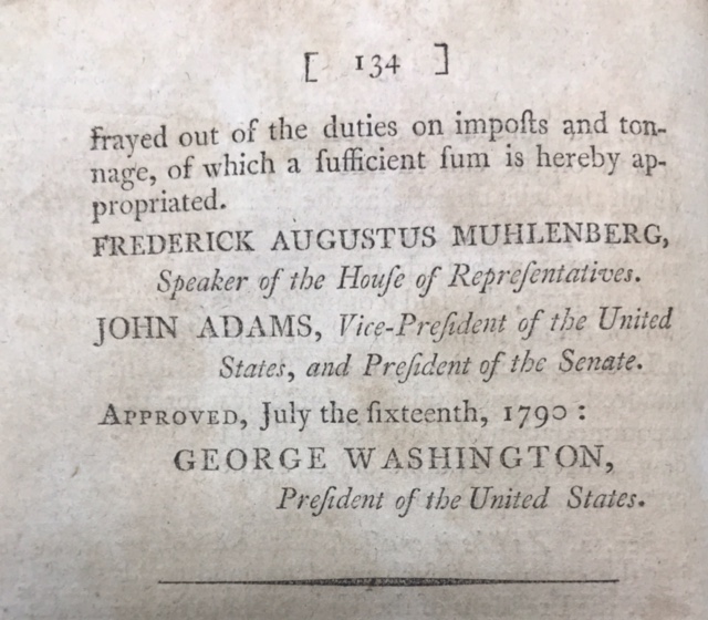 RESIDENCE ACT – COMPROMISE OF 1790 & WASHINGTON DC – Statutes and Stories
