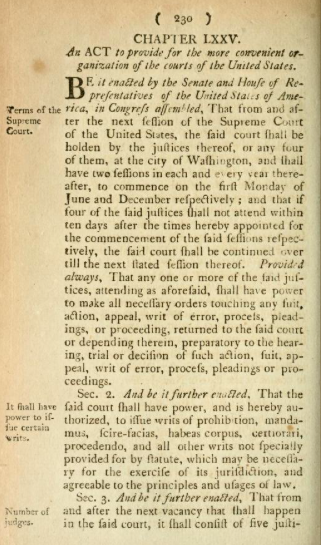 JUDICIARY ACT of 1801 (Adams’ “Midnight” judges and Judicial Review ...