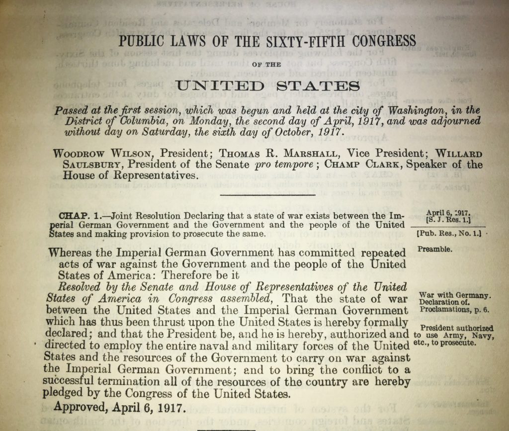 The U.S. enters World War I (April 2, 1917) – Statutes and Stories