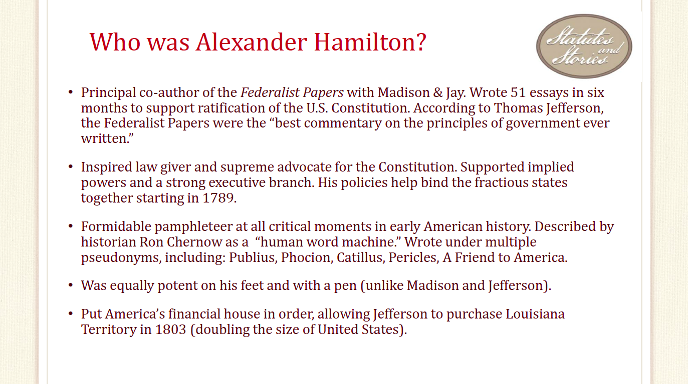 Alexander Hamilton’s extraordinary legal legacy – Statutes and Stories