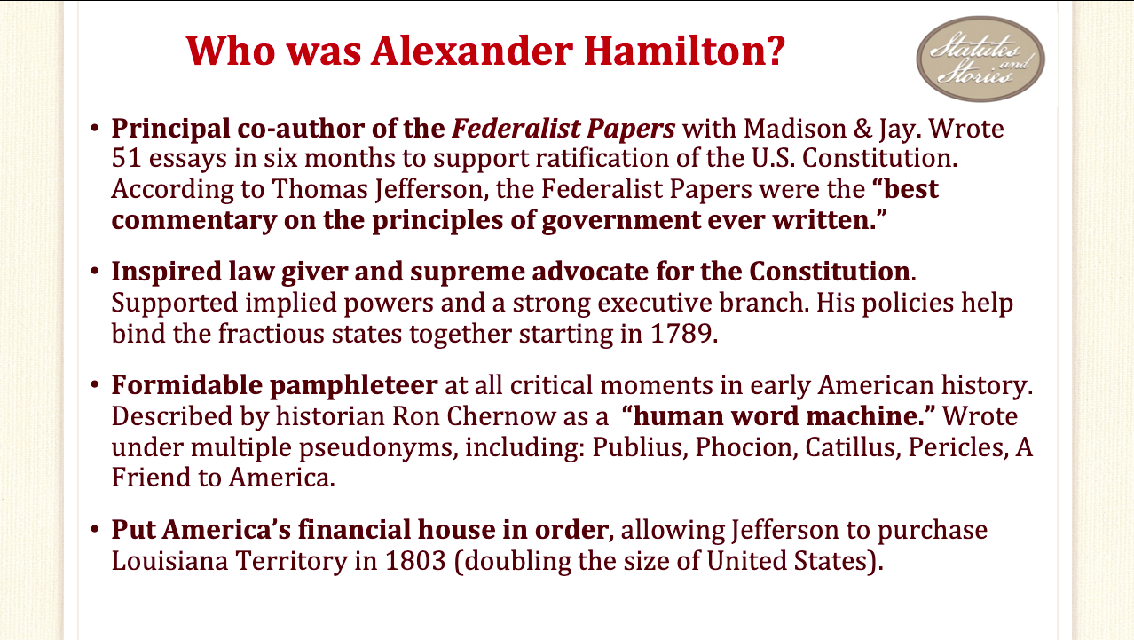 Hamilton’s Legacy in 2020 – Statutes and Stories