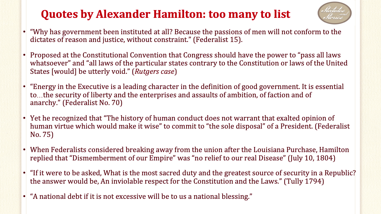 Hamilton’s Legacy in 2020 – Statutes and Stories