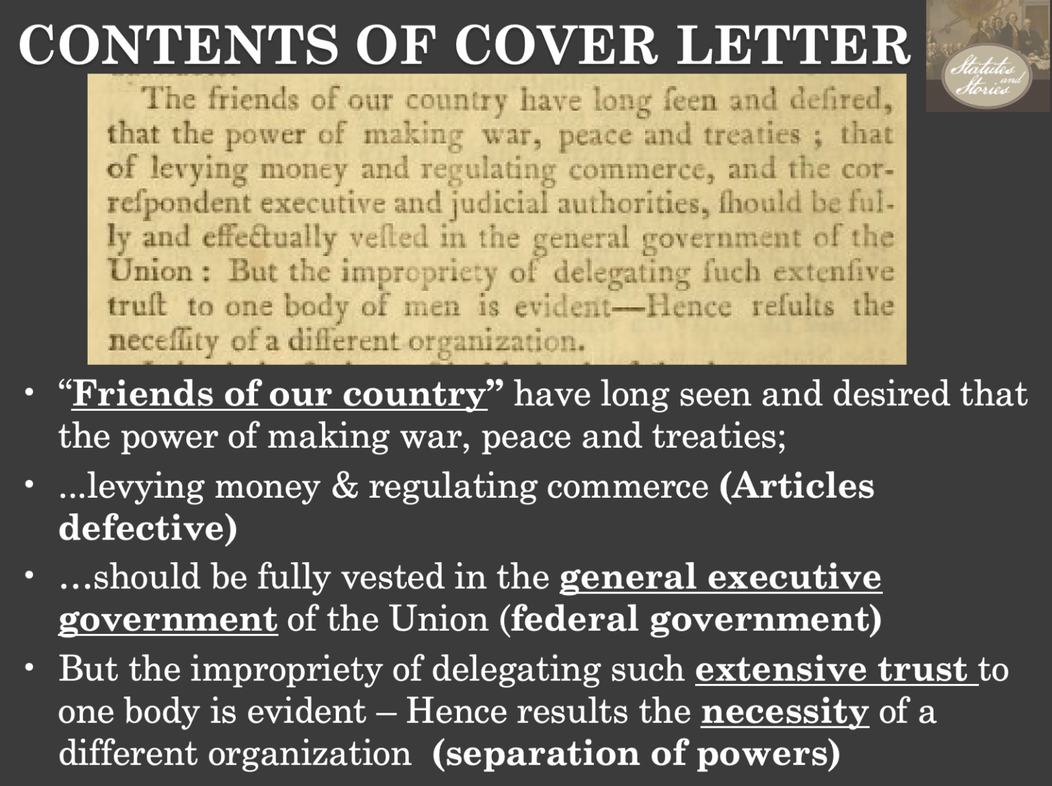 Constitution’s Cover Letter PowerPoint – Statutes and Stories