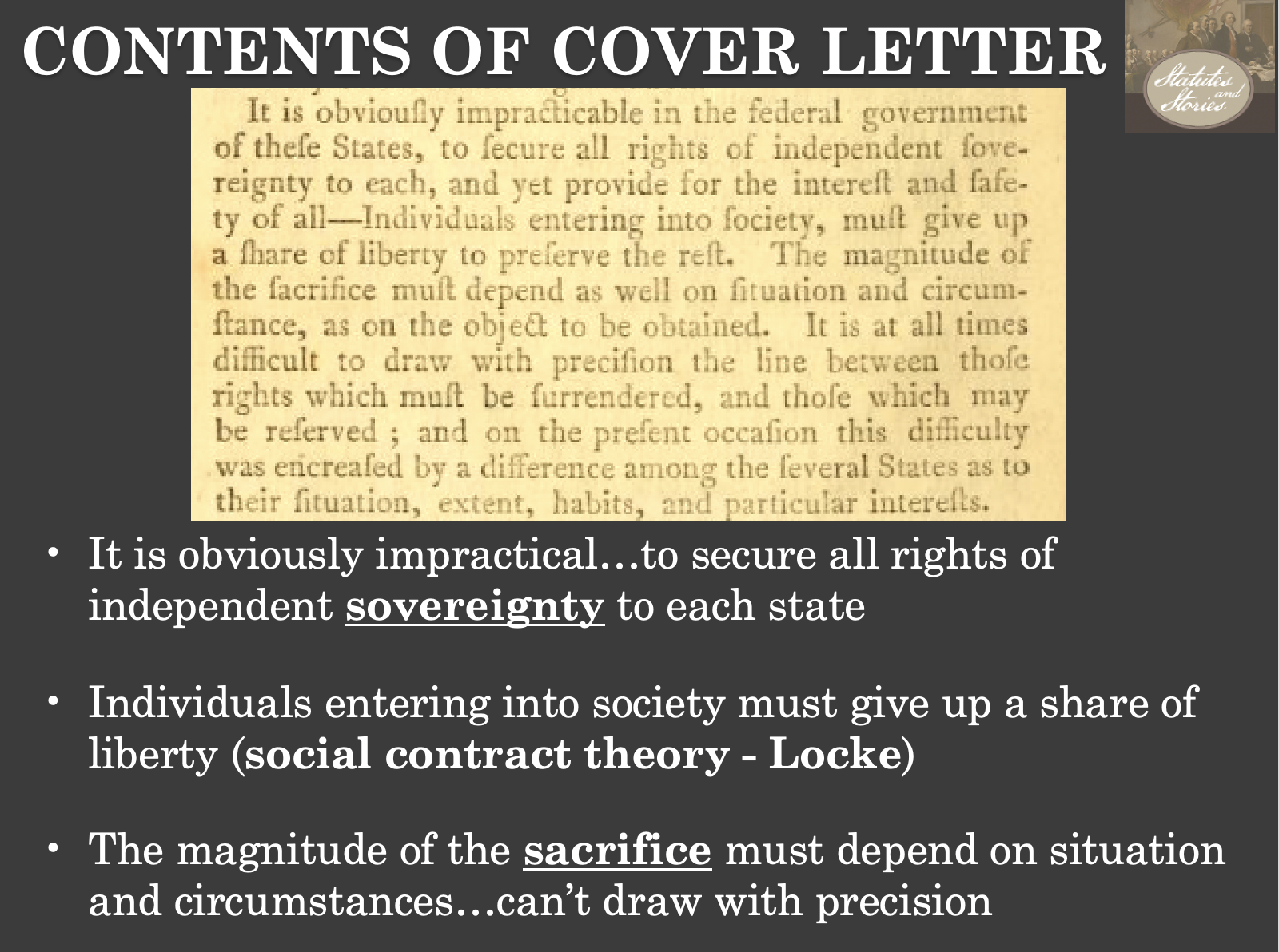 Constitution’s Cover Letter PowerPoint – Statutes and Stories