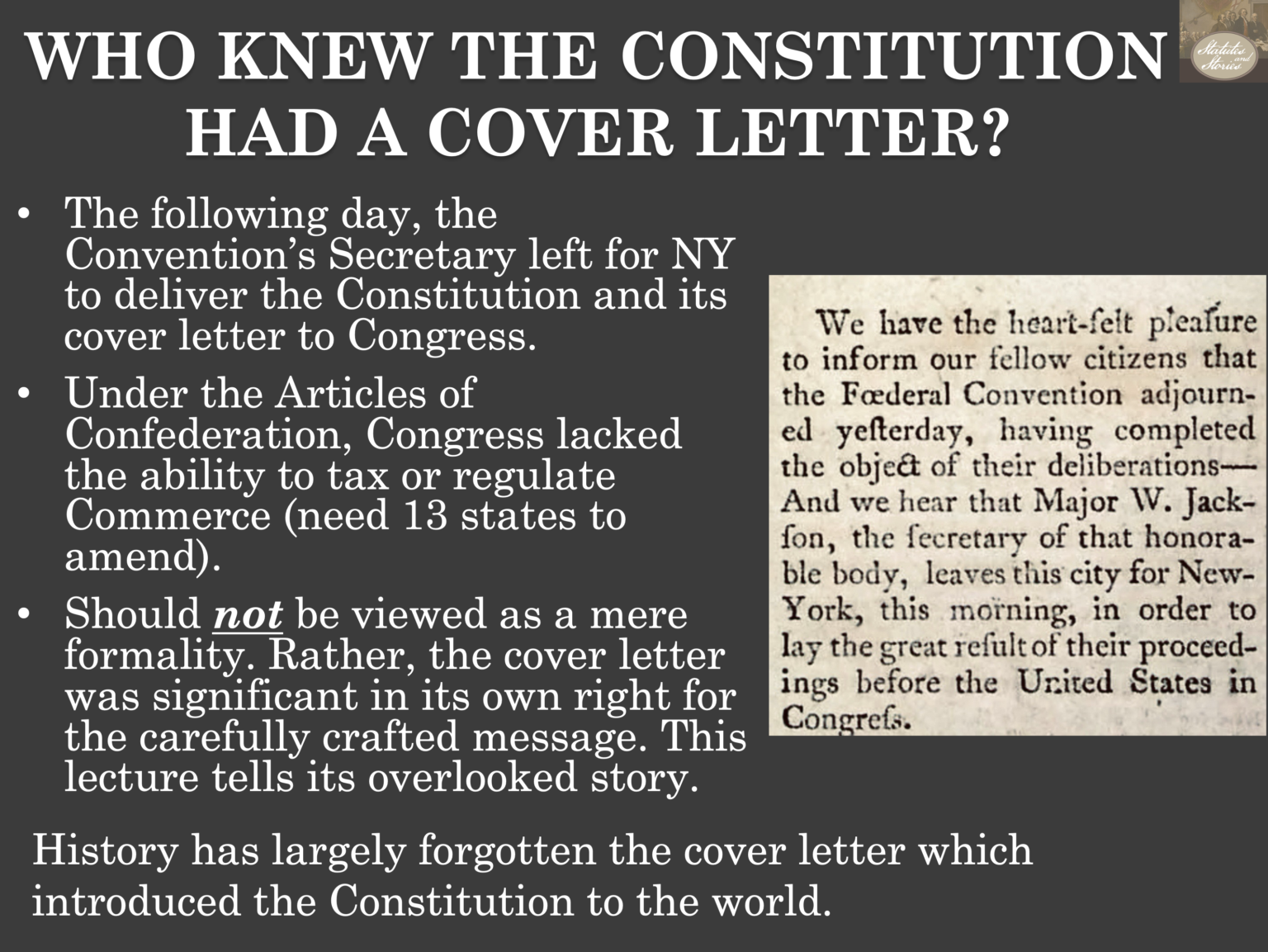 Constitution’s Cover Letter PowerPoint – Statutes and Stories