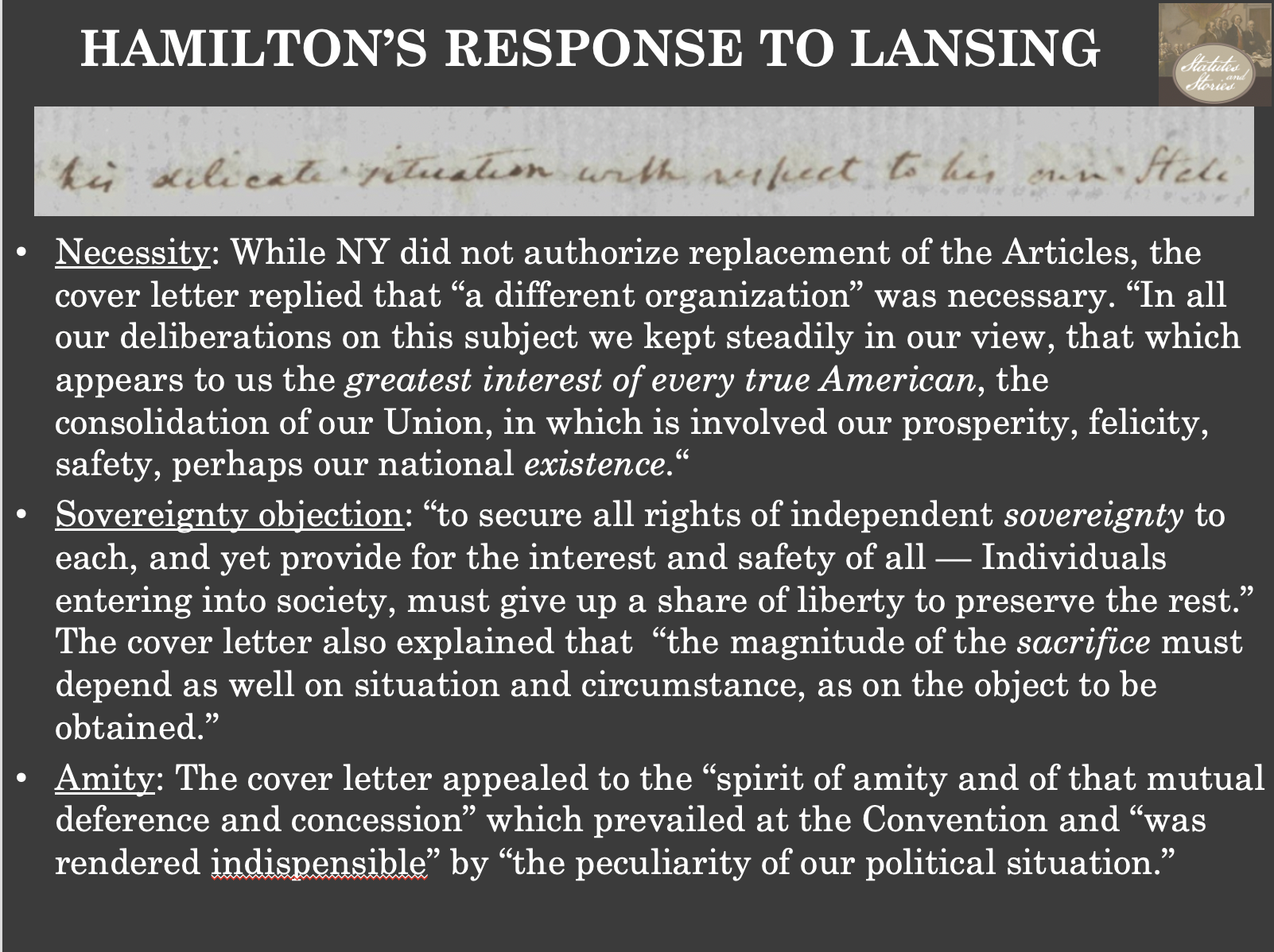 Constitution’s Cover Letter PowerPoint – Statutes and Stories