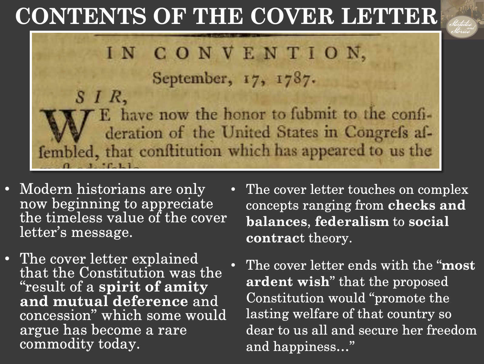 Constitution’s Cover Letter PowerPoint – Statutes and Stories