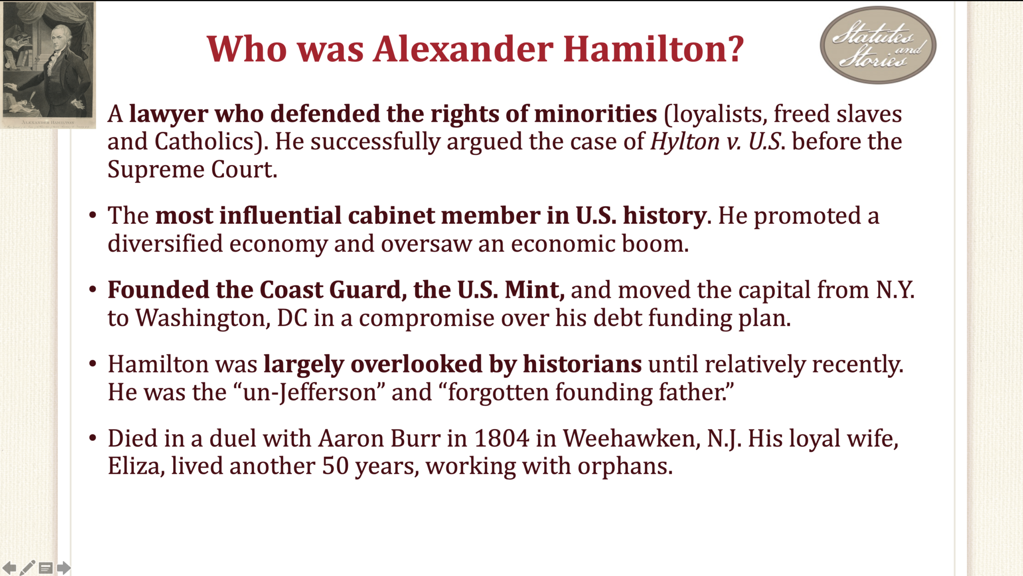 HAMILTON MUSICAL POWERPOINT – Statutes and Stories