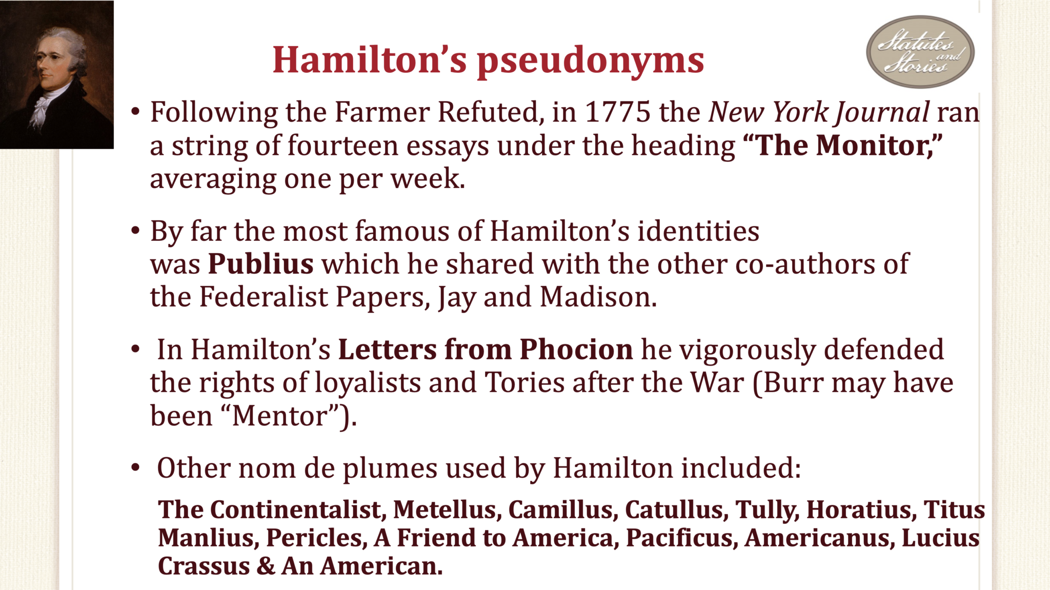HAMILTON MUSICAL POWERPOINT – Statutes and Stories